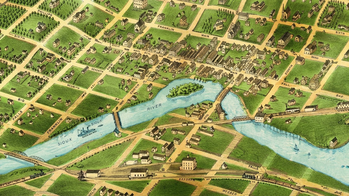 Sioux Falls 1881 Vintage Map Detail and History – Teds Vintage Art