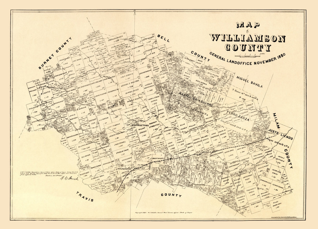 Vintage Map of Williamson County, Texas 1880 by Ted's Vintage Art ...