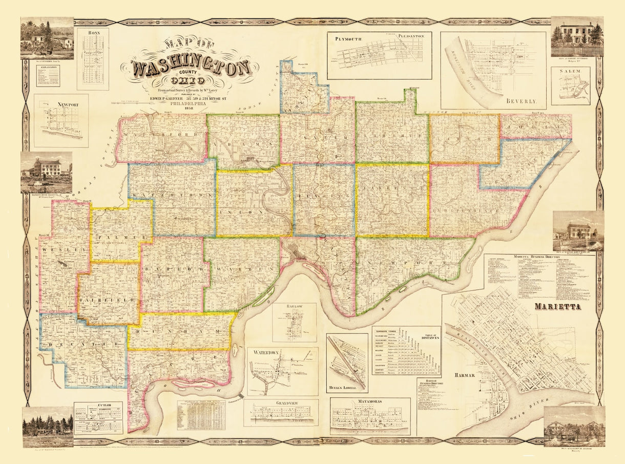 Vintage Map of Washington County, Ohio 1858 by Ted's Vintage Art – Teds ...