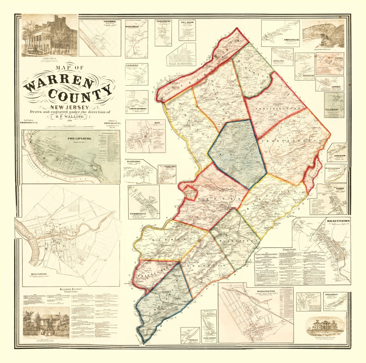 Vintage Map of Warren County, New Jersey 1860 by Ted's Vintage Art ...